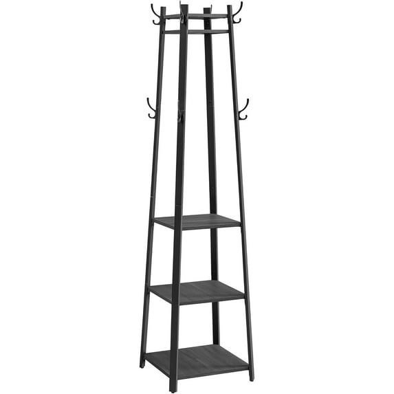 Coat Rack, Coat Stand with 3 Shelves, Hall Tree Free Standing with ...