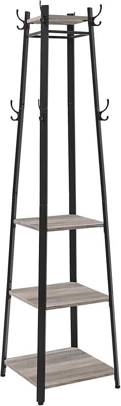 Coat Rack, Coat Stand with 3 Shelves, Hall Tree Free Standing with ...