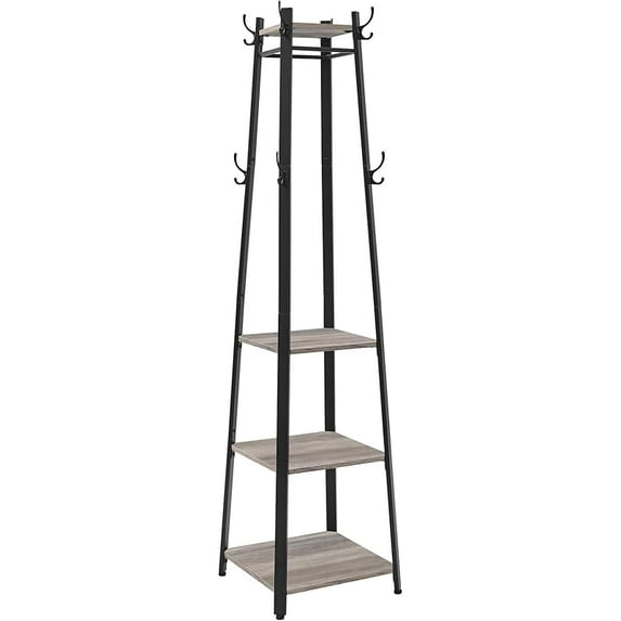 Coat Rack, Coat Stand with 3 Shelves, Hall Tree Free Standing with ...