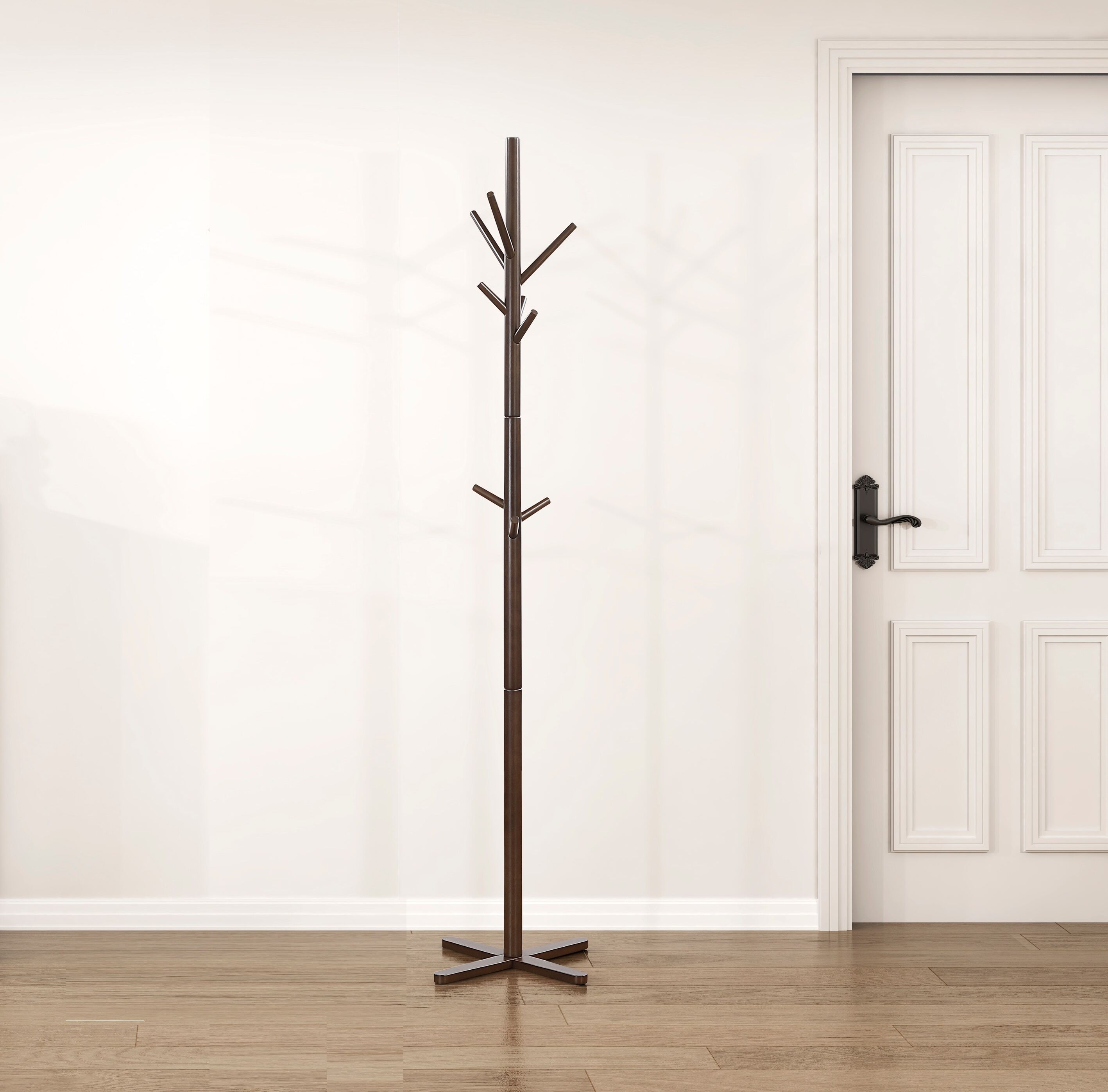 Coat Rack Dark Brown Finish Modern Coat Rack Solid Wood, 9 Hooks Coat ...