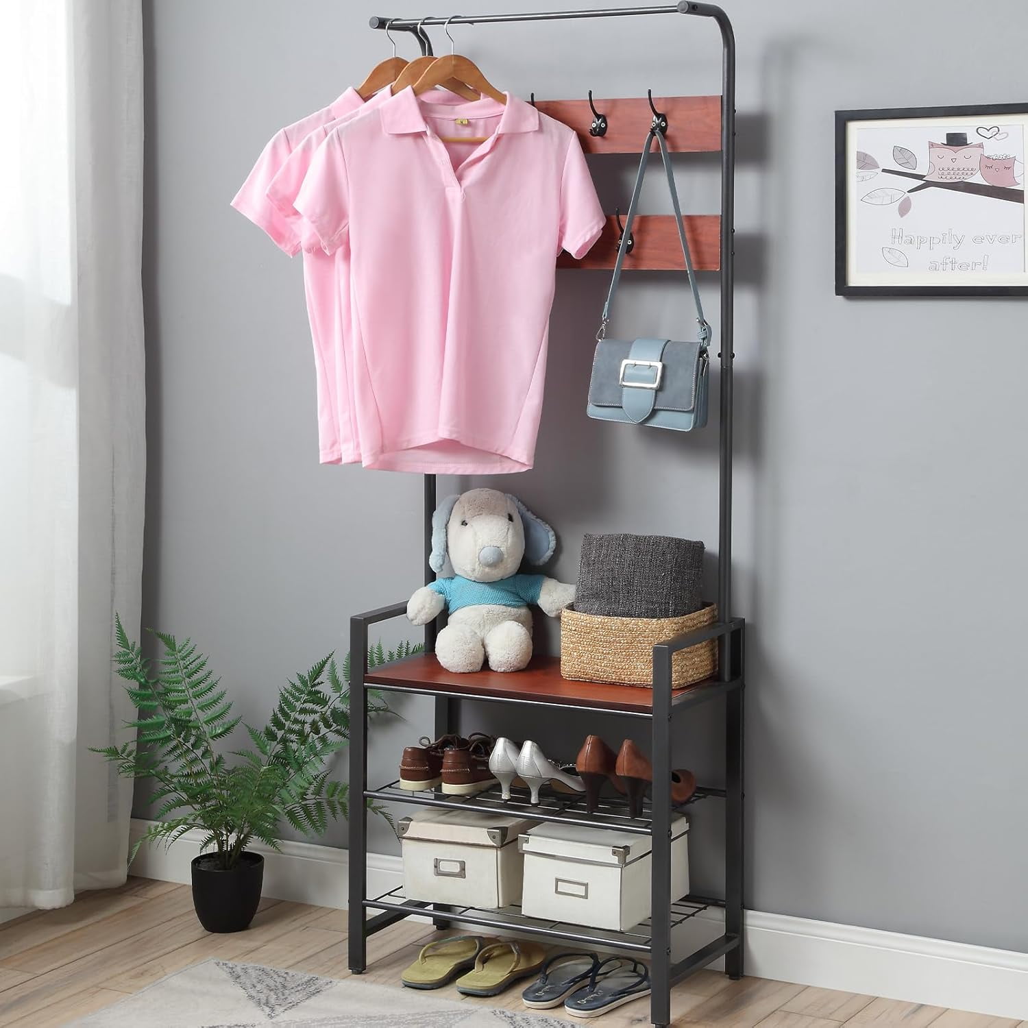 Coat Rack, Entryway Hall Tree with Shoe Bench, 3-in-1 Design Coat Rack ...