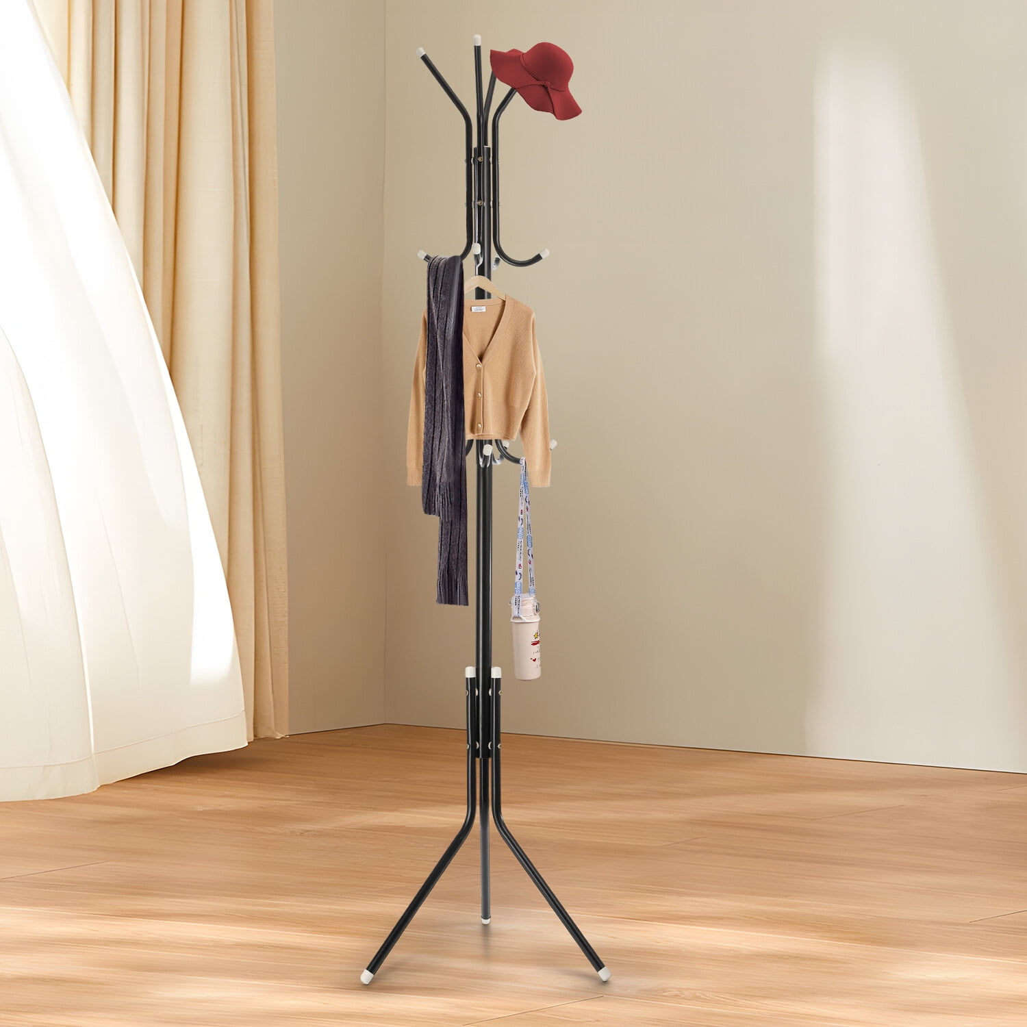 Coat Rack Free-Standing Metal Floor Hanger 12 Hooks for Jacket, Scarf ...