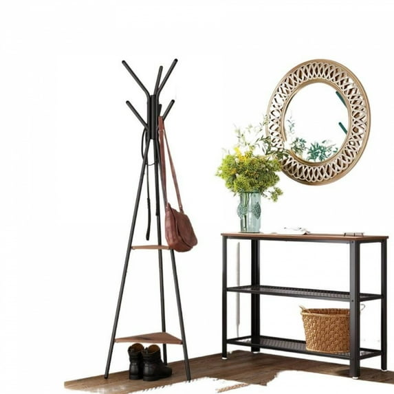 Coat Rack Freestanding, Coat Hanger Stand, Hall Tree With 2 Shelves ...