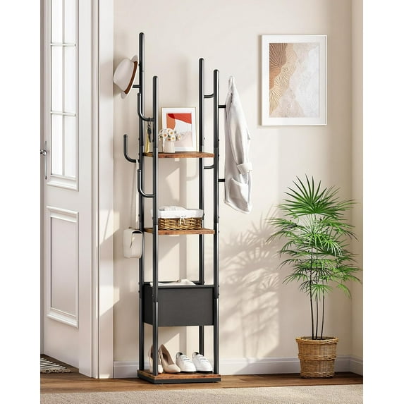 Coat Rack Freestanding Coat Rack with 3 Shelves 8 Hooks and 1 Fabric ...