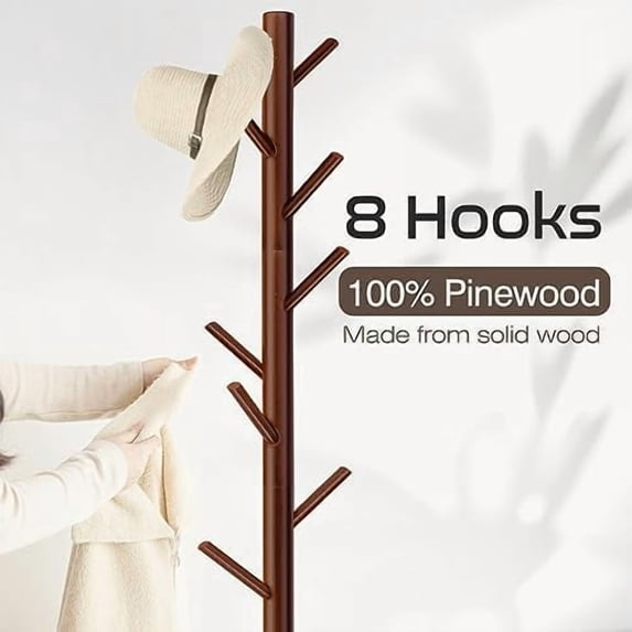 Coat Rack, Freestanding Coat Rack with 8 Hooks and 3 Adjustable Size ...