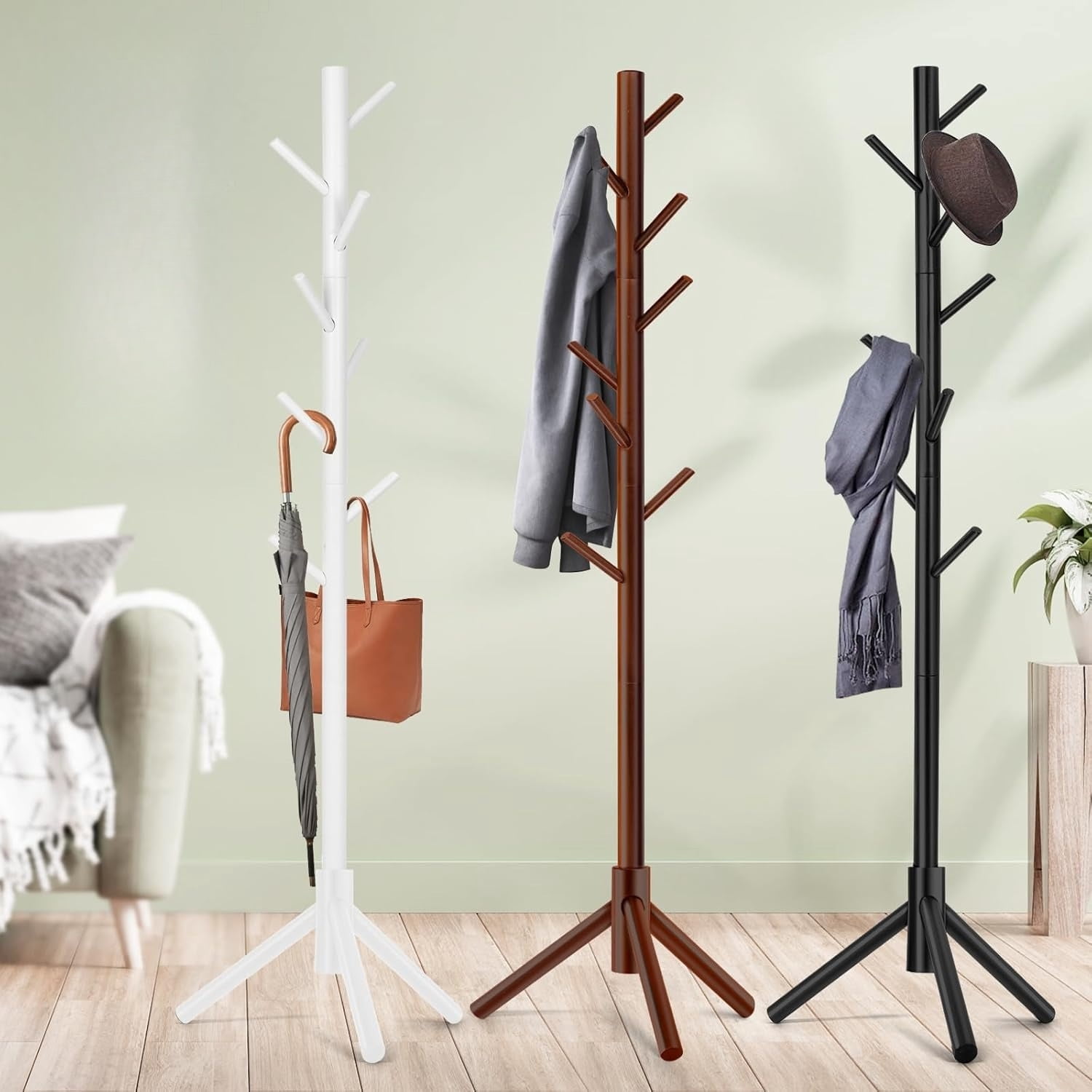 Coat Rack, Freestanding Coat Rack with 8 Hooks and 3 Adjustable Size ...