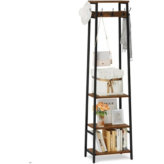 Coat Rack Freestanding, Coat Stand with 3 Shelves and 7 Hooks, Hall ...