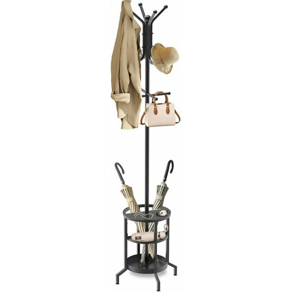 Coat Rack Freestanding, Coat Stand with Umbrella Holder, Metal Coat ...