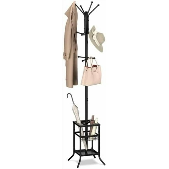 Coat Rack Freestanding - Coat Tree with Umbrella Holder, Metal Coat ...