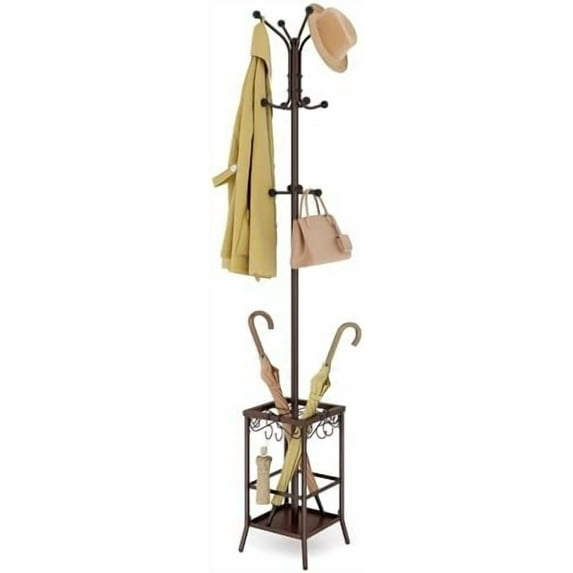 Coat Rack Freestanding, Coat Tree with Umbrella Holder, Metal Coat Rack ...