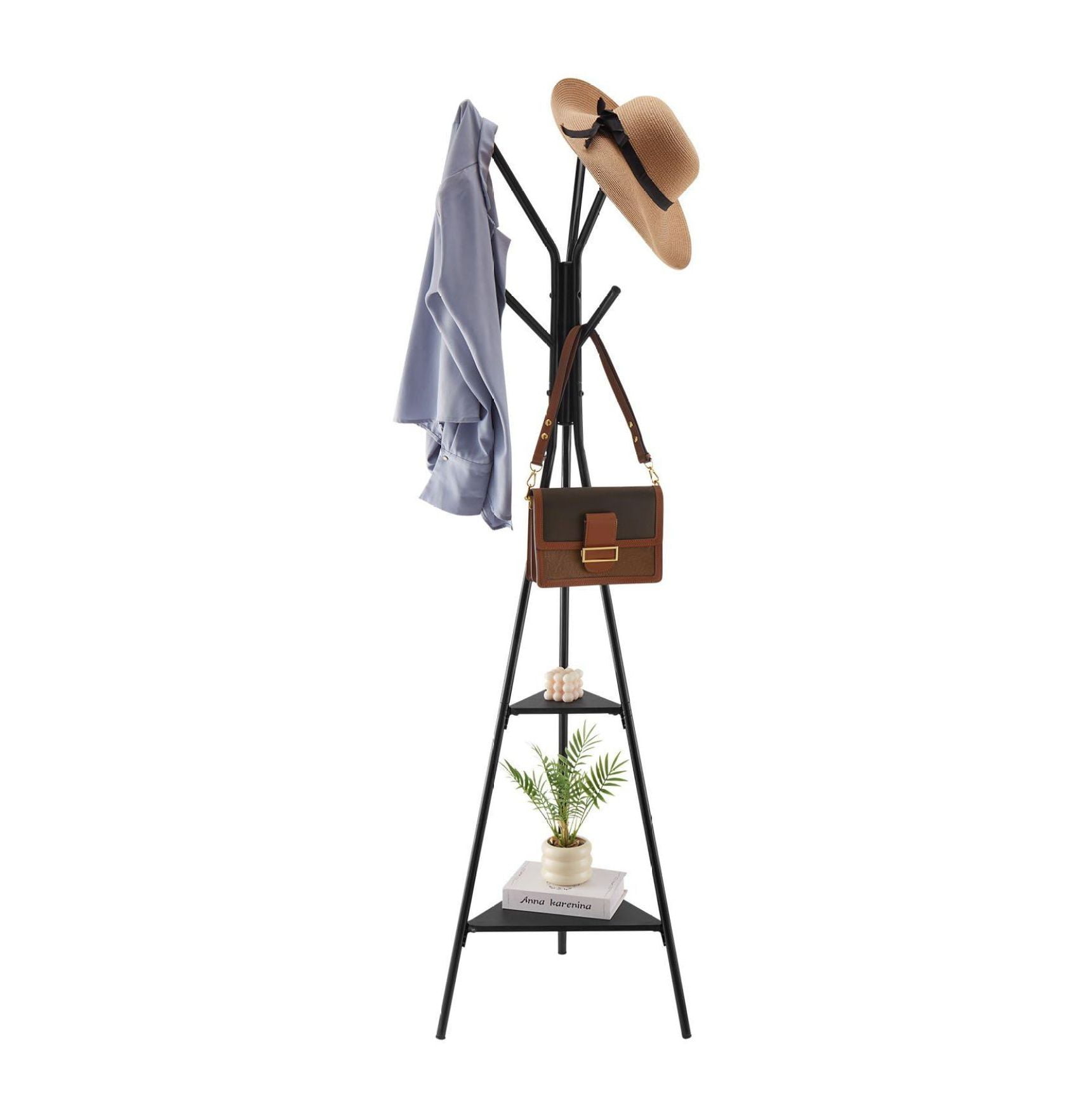 Coat Rack Freestanding Coats Rack Stand with 2 Shelves & 6 - Walmart.com