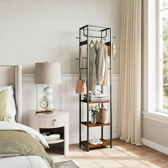 Coat Rack Freestanding, Hall Tree with 3 Storage Shelves and 12 Hooks ...