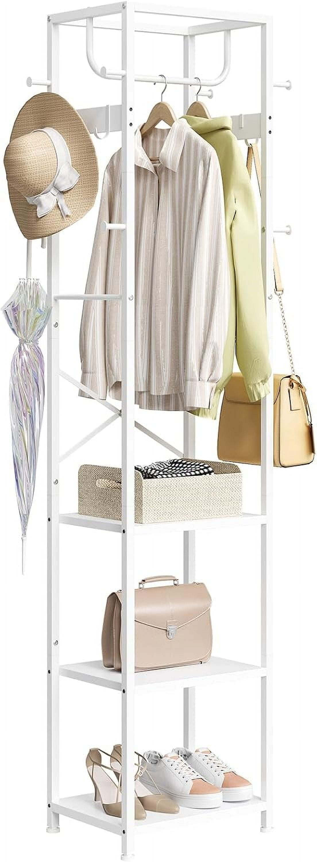 Coat Rack Freestanding, Hall Tree with 3 Storage Shelves and 12 Hooks ...