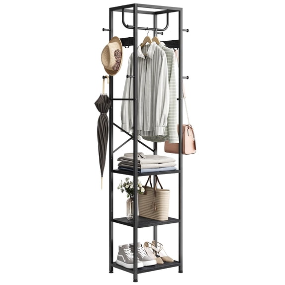 Coat Rack Freestanding Hall Tree With 3 Storage Shelves And 12 Hooks ...