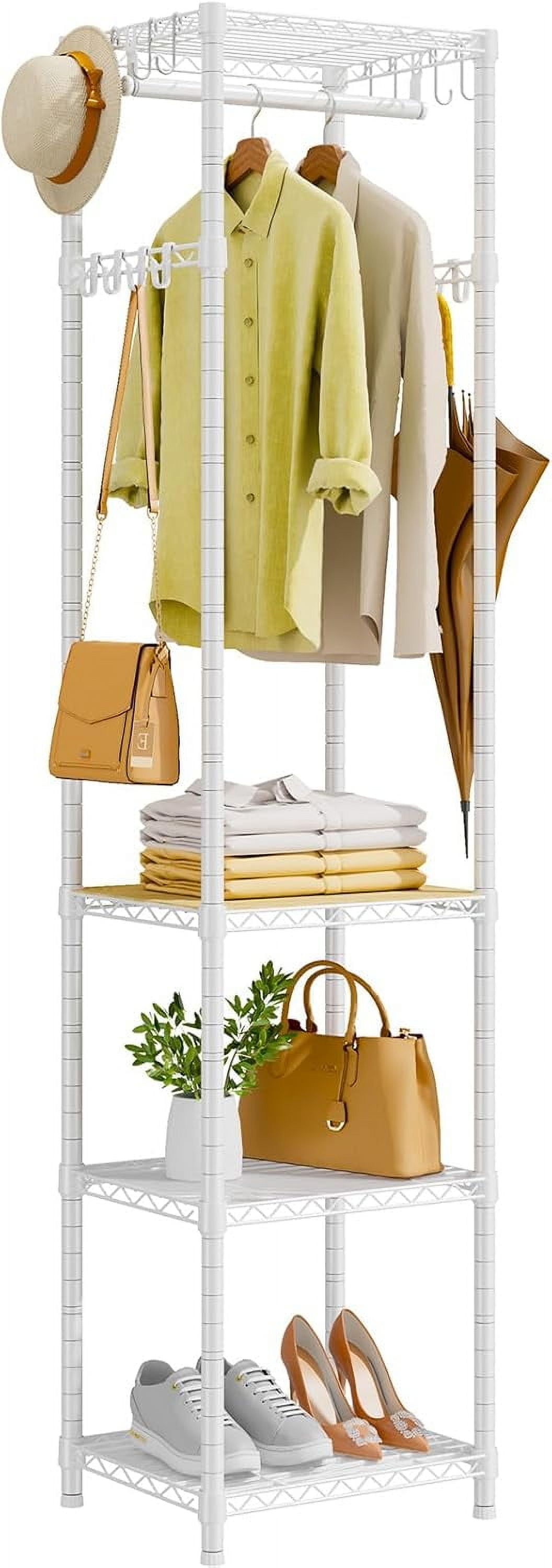Coat Rack Freestanding, Hall Tree with 4 Storage Shelves and 16 Hooks ...