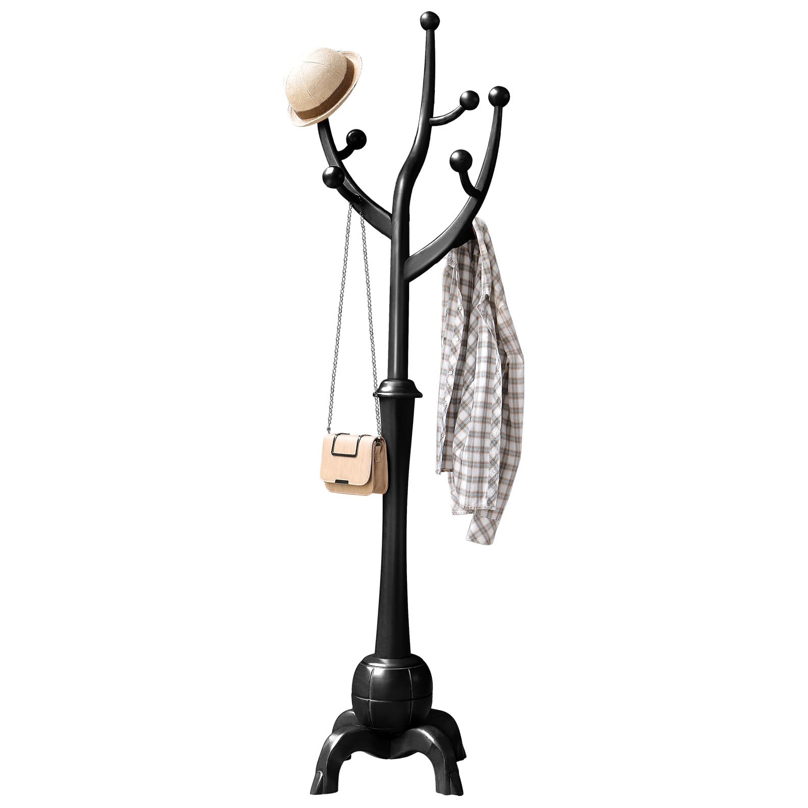 Coat Rack Freestanding Large Wood Tree Rack w/ 8 Hooks Heavy Duty Tree ...