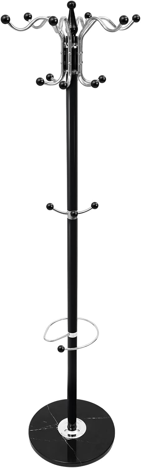 Coat Rack Freestanding with Marble Base, 3-Tier Hooks and Umbrella ...