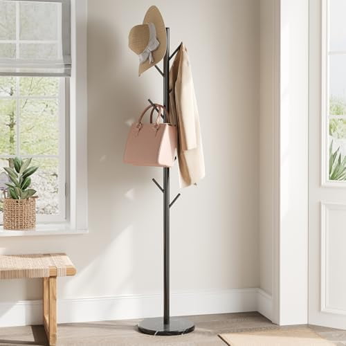 Coat Rack Freestanding with Natural Marble Base, Metal Coat Rack Stand ...