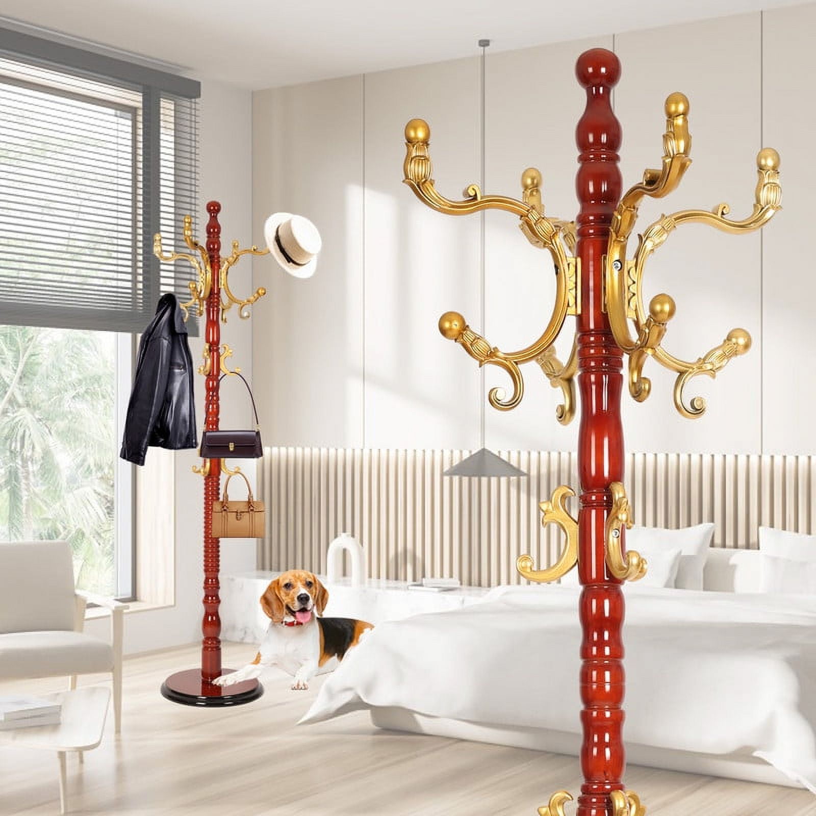 Coat Rack Freestanding,Solid Wooden Coat Rack Stand with 3 Height ...