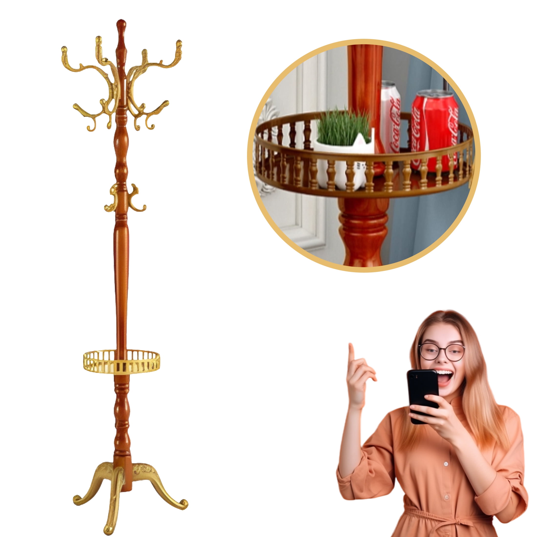 Coat Rack Freestanding, Solid Wooden Coat Rack Stand With Key Tray ...
