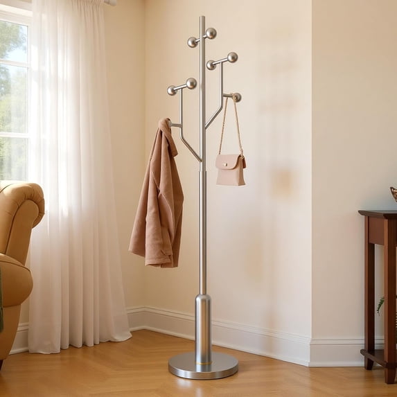 Coat Rack Freestanding with Stainless Steel Marble Base, 8 Ball-shaped ...
