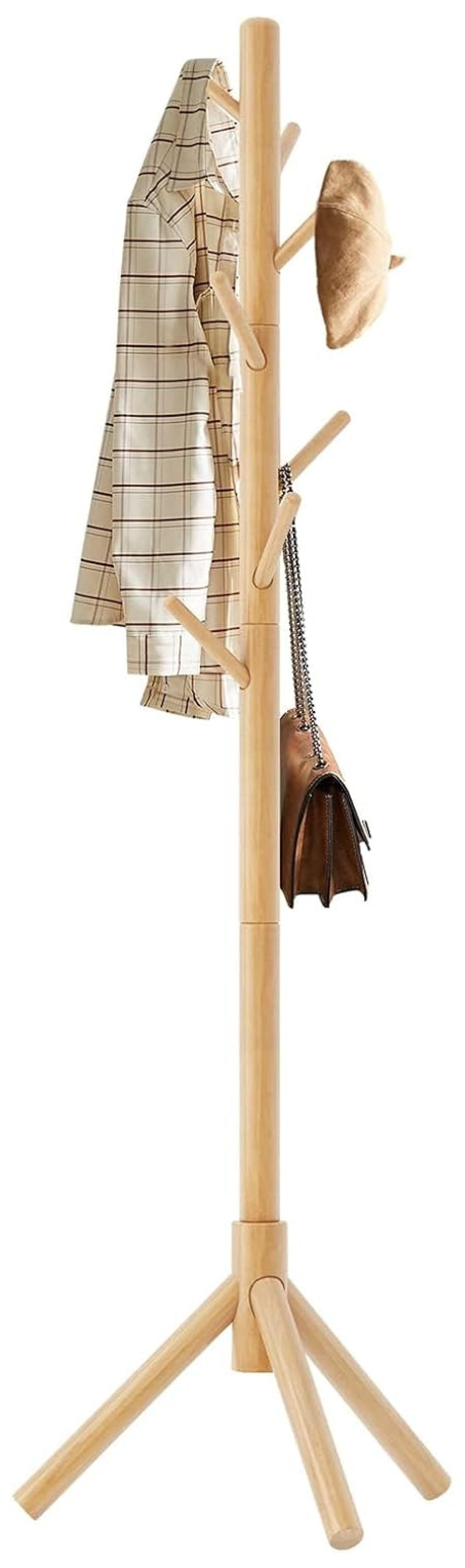 Coat Rack Freestanding, Wood Coat Tree with 8 Hooks, Adjustable Height ...