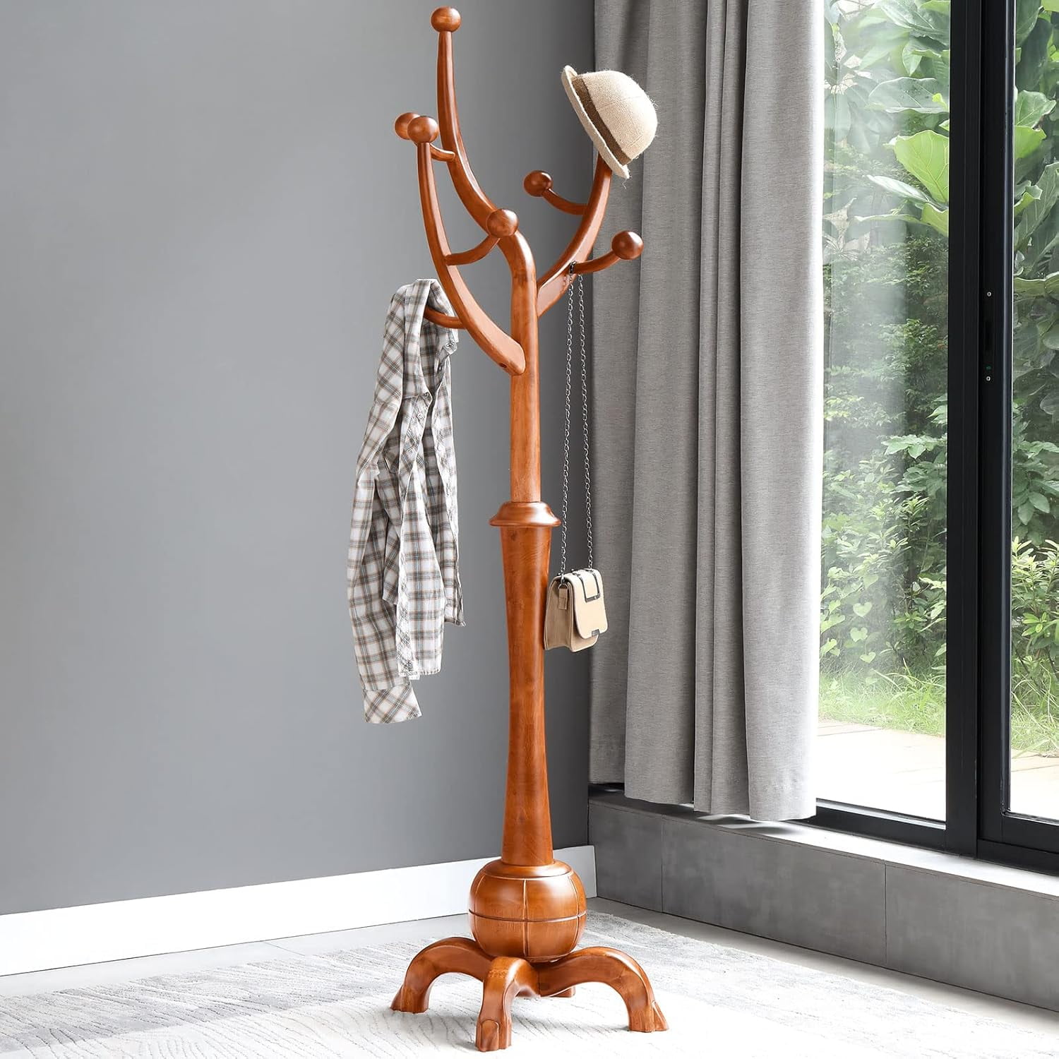 Coat Rack Freestanding Wood Tree Rack with 8 Hooks, Creative Design ...