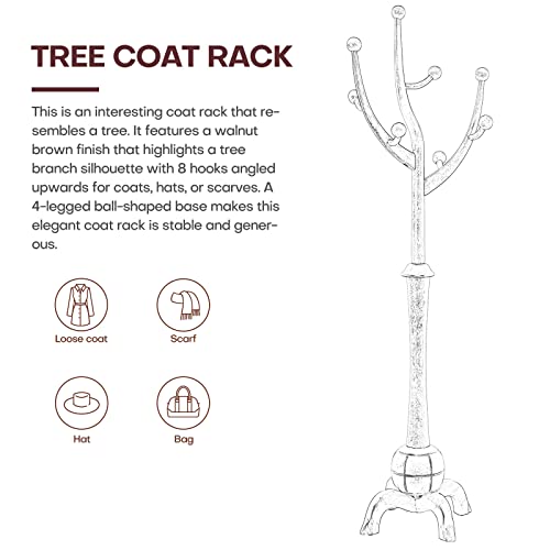 Coat Rack Freestanding Wood Tree Rack with 8 Hooks, Creative Design ...
