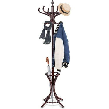 Chetwin White Wood 6 Hook Entryway Tree Coat & Hat Rack Organizer ...
