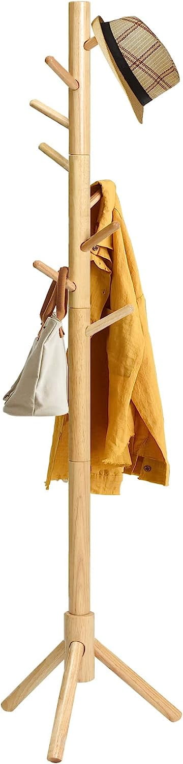 Coat Rack Freestanding, Wooden Coat Tree with 3 Adjustable Sizes and 8 ...