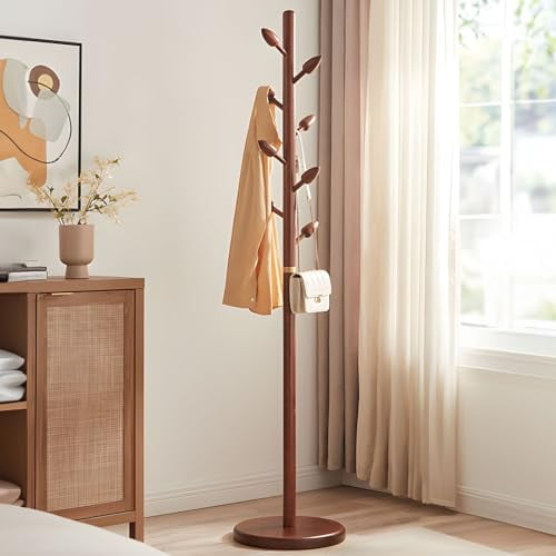 Coat Rack Freestanding Wooden Coat Tree Stand with 8 Bud-shaped Hooks ...
