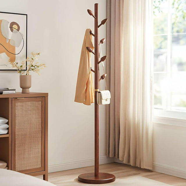 Coat Rack Freestanding Wooden Coat Tree Stand with 8 Bud-shaped Hooks ...