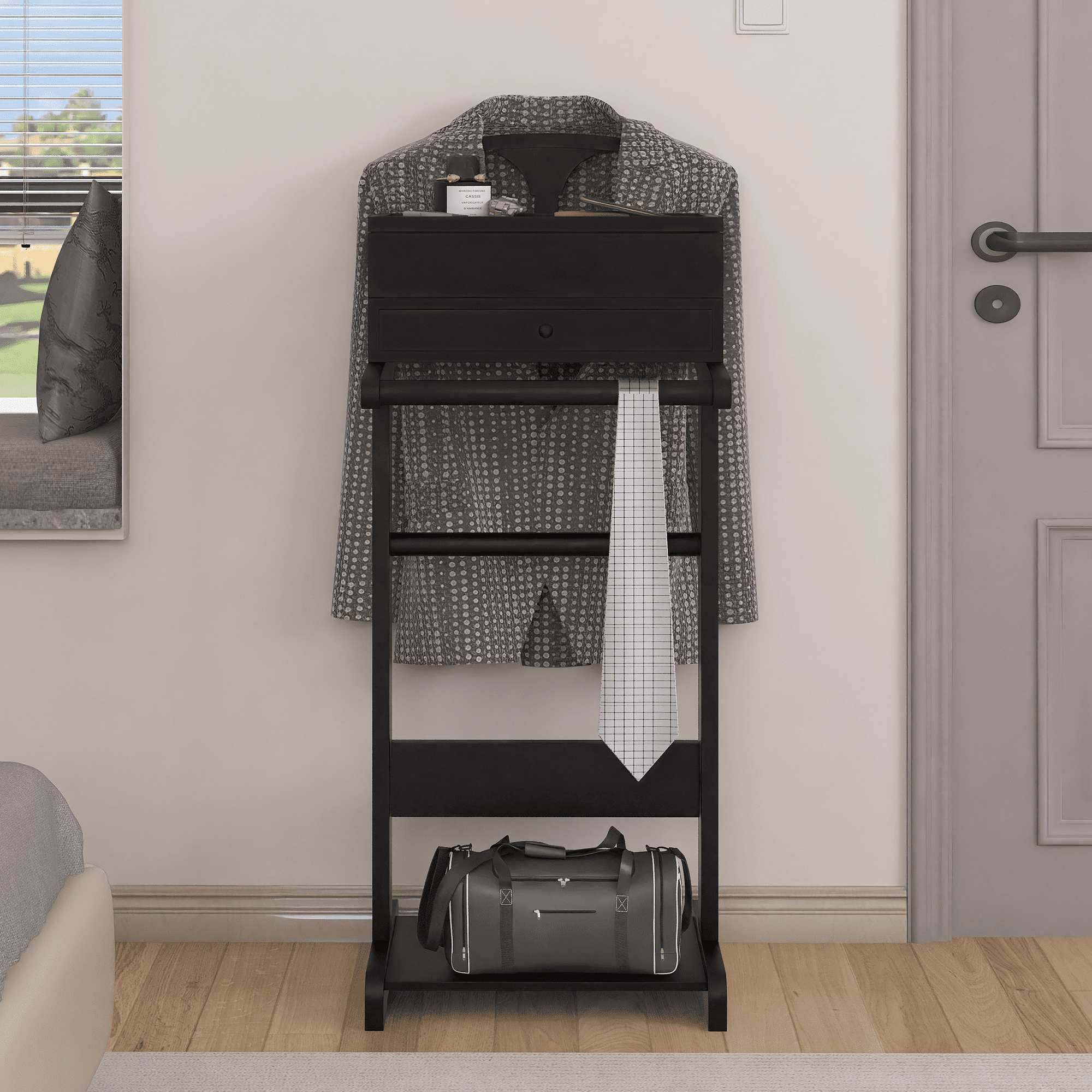 Coat Rack Garment Rack with Shelves, Wooden Clothing Racks for Hanging ...