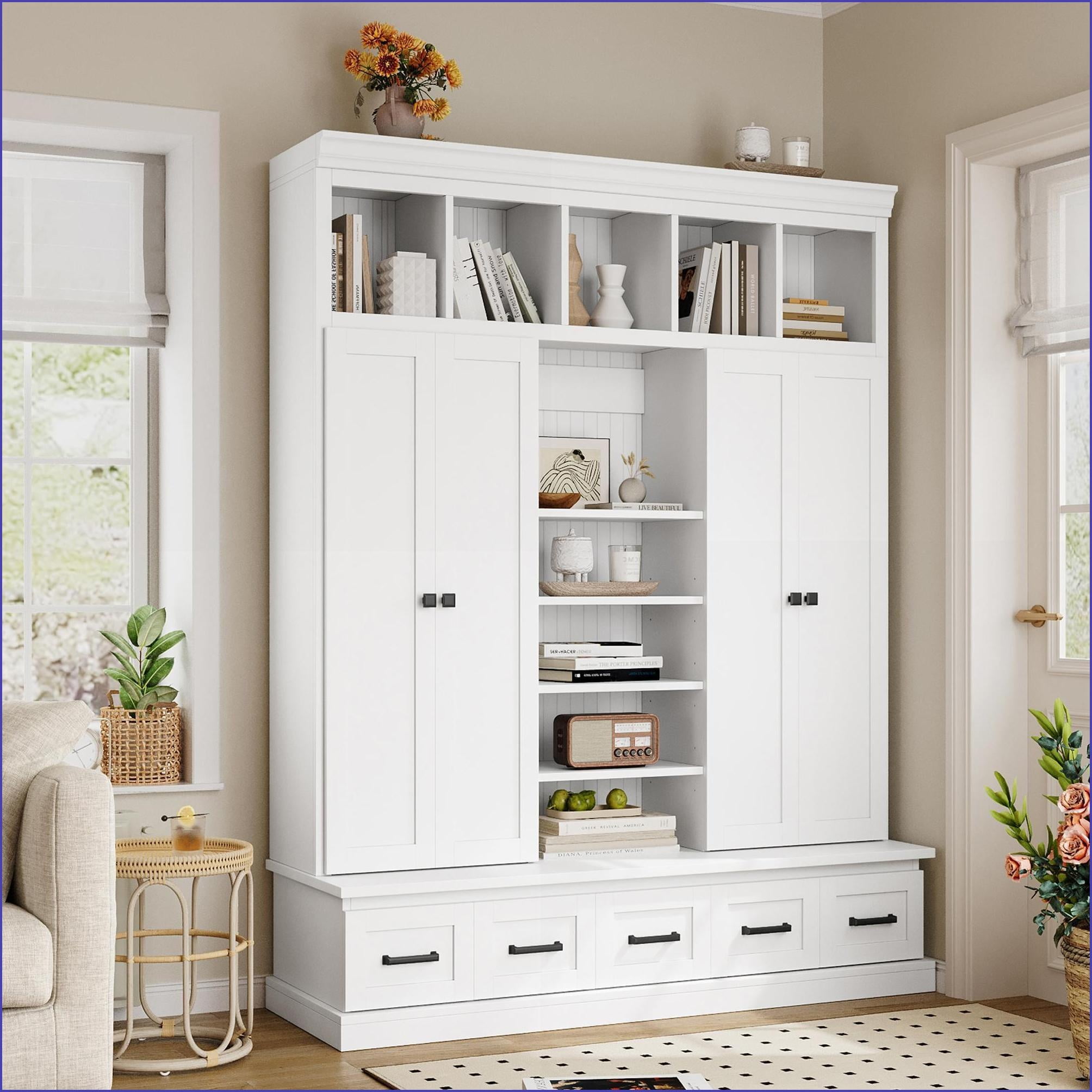 Coat Rack Hall Tree, 78.7''H Modern Entryway Storage with Bench, 5 ...