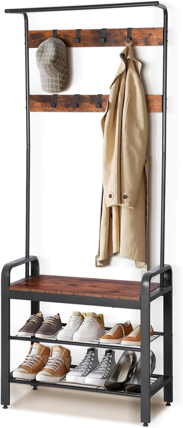 Coat Rack, Hall Tree with Shoe Bench for Entryway, Entryway Bench with ...