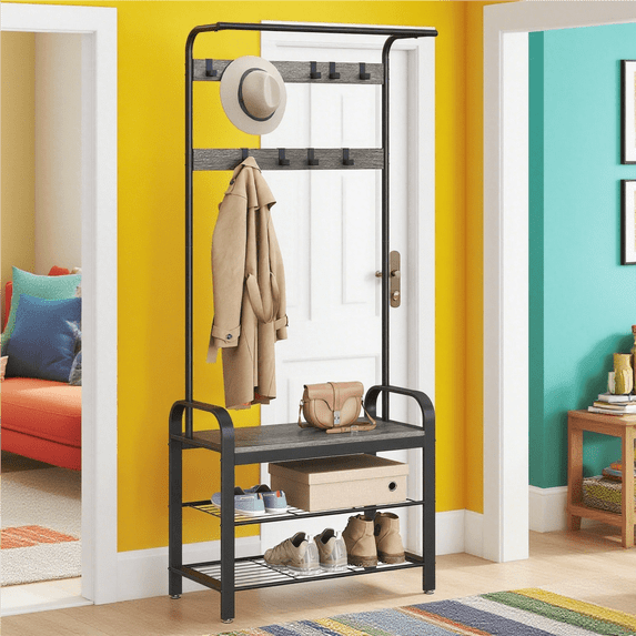 Coat Rack, Hall Tree with Shoe Bench for Entryway, Entryway Bench with ...