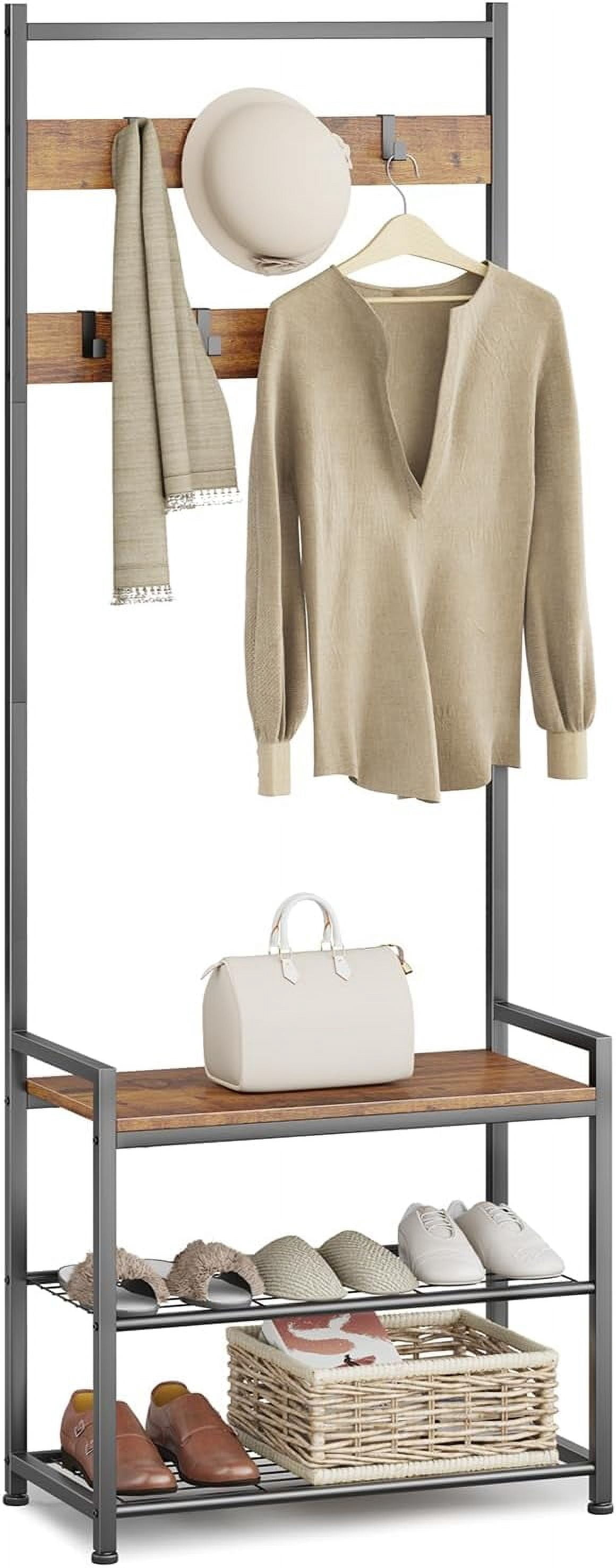 Coat Rack Hall Tree with Shoe Storage, Entryway Hall Tree Storage Bench ...