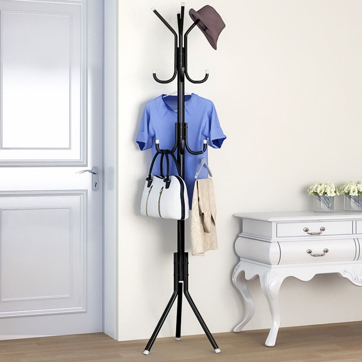Coat Rack Hat Bag Stand Tree Clothes Hanger Umbrella Holder 12 Hooks ...