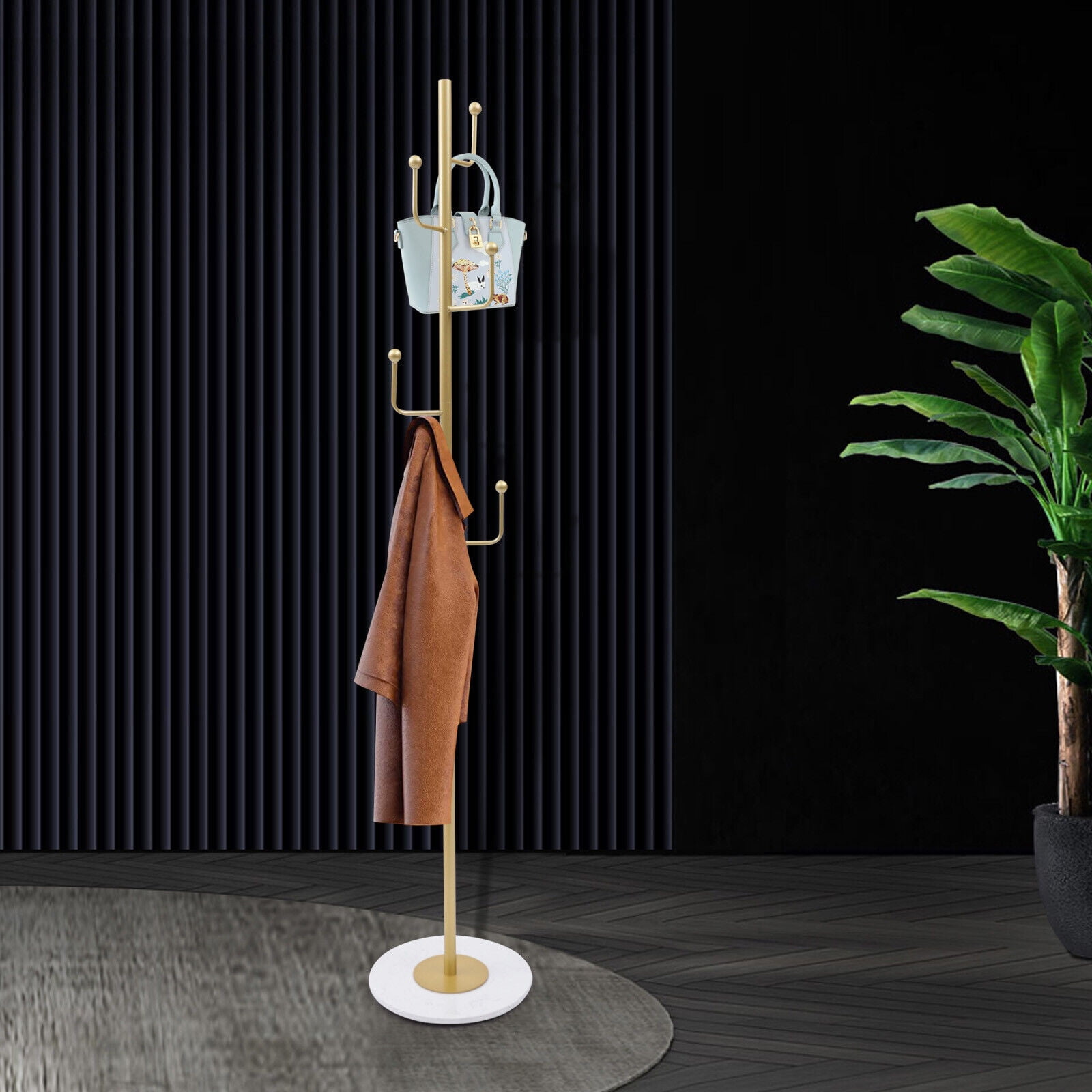 Coat Rack Hat Stand Tree Clothes Hanger with 6 Hooks Metal Organizer ...