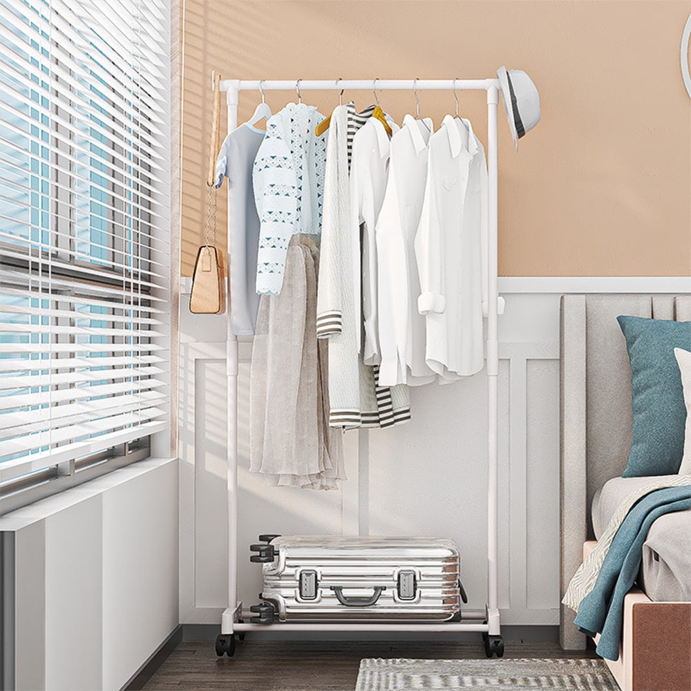 Coat Rack Movable Double Clothes Shelf Simple Rod Clothes Floor ...