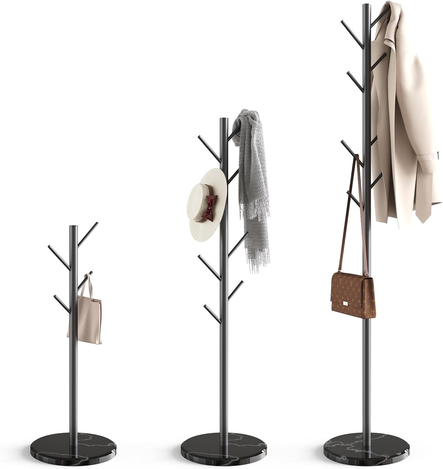 Coat Rack Natural Marble Base Metal Freestanding Coat Rack 8 Hooks 3 ...