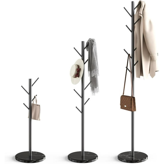 Coat Rack with Natural Marble Base, Metal Freestanding Coat Rack with 8 ...