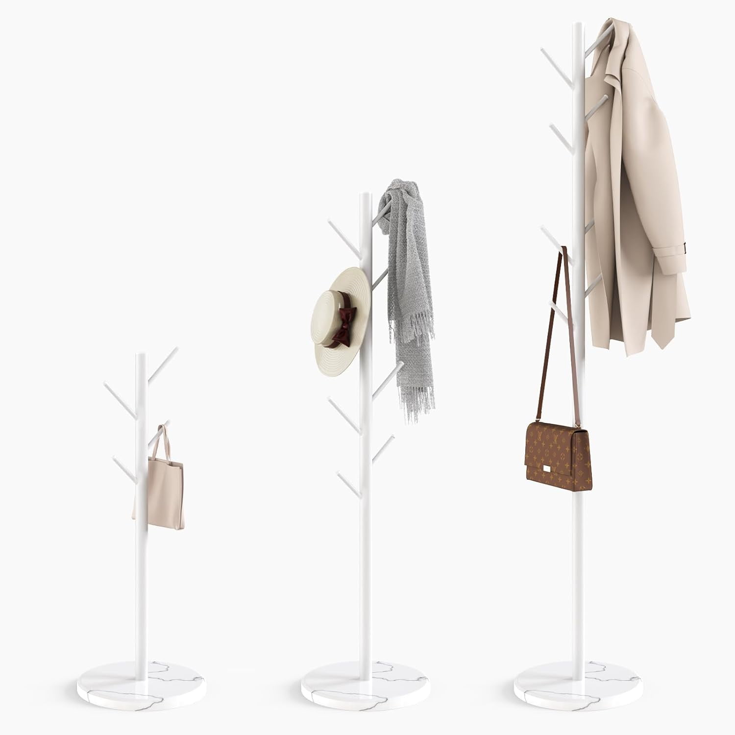 Coat Rack with Natural Marble Base, Metal Freestanding Coat Rack with 8 ...