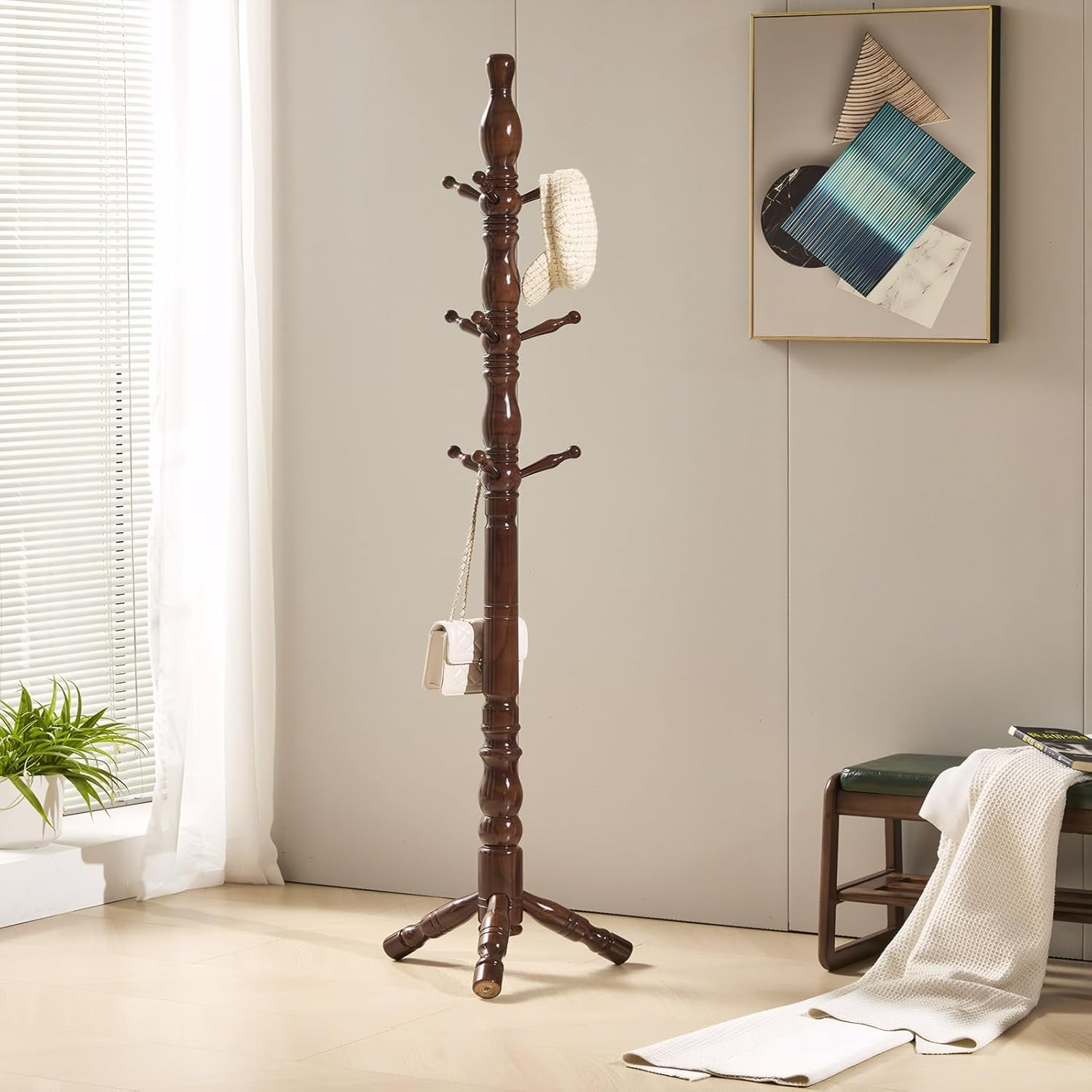 Coat Rack, Natural Wood Coat Racks with 3 Height Options and 9 Hooks ...