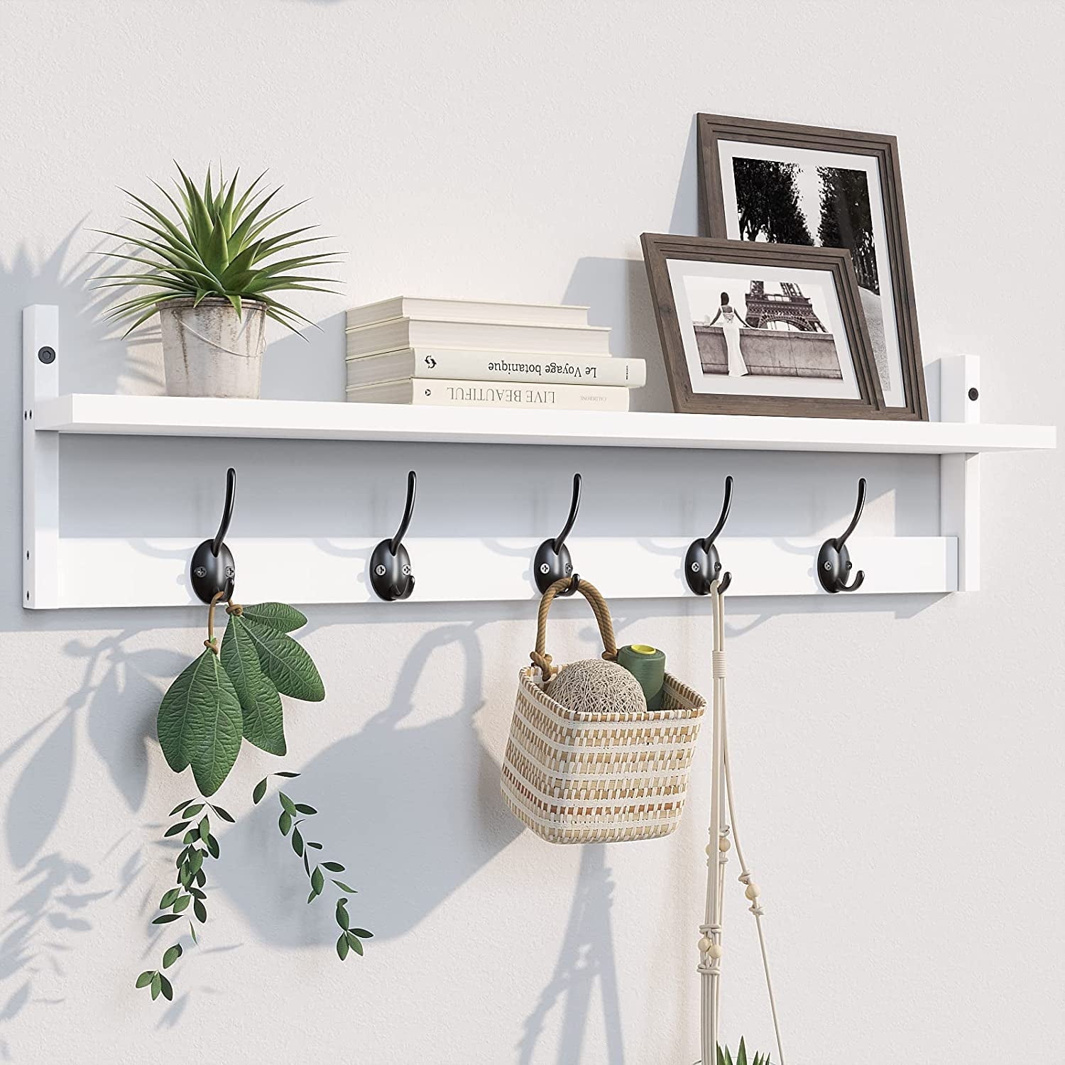 Coat Rack Shelf Wall Mounted 17 ", Entryway Coat Hanger with 5 Hooks ...