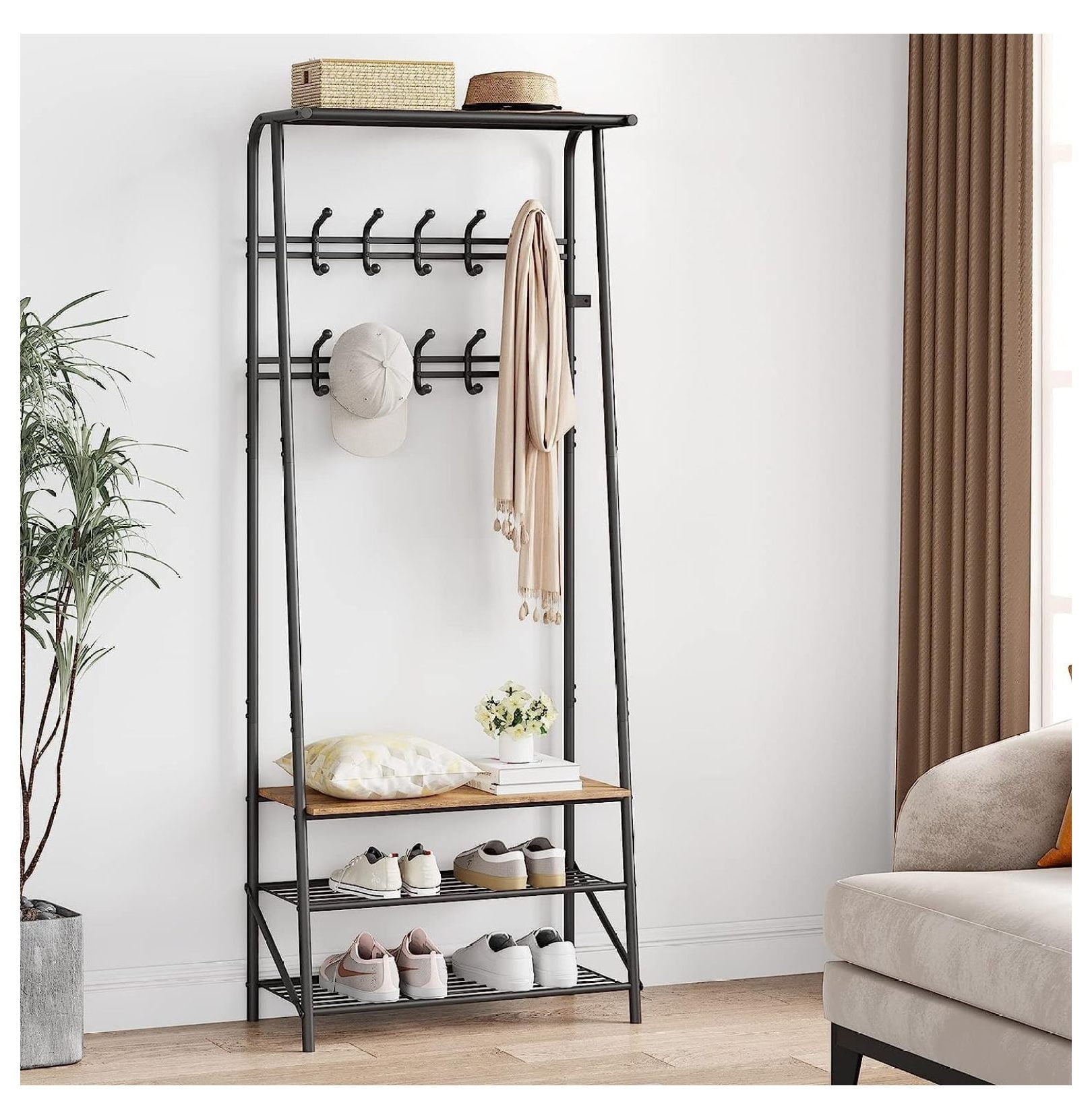 Coat Rack Shoe with 5 , Entryway Hall Trees with Storage ...
