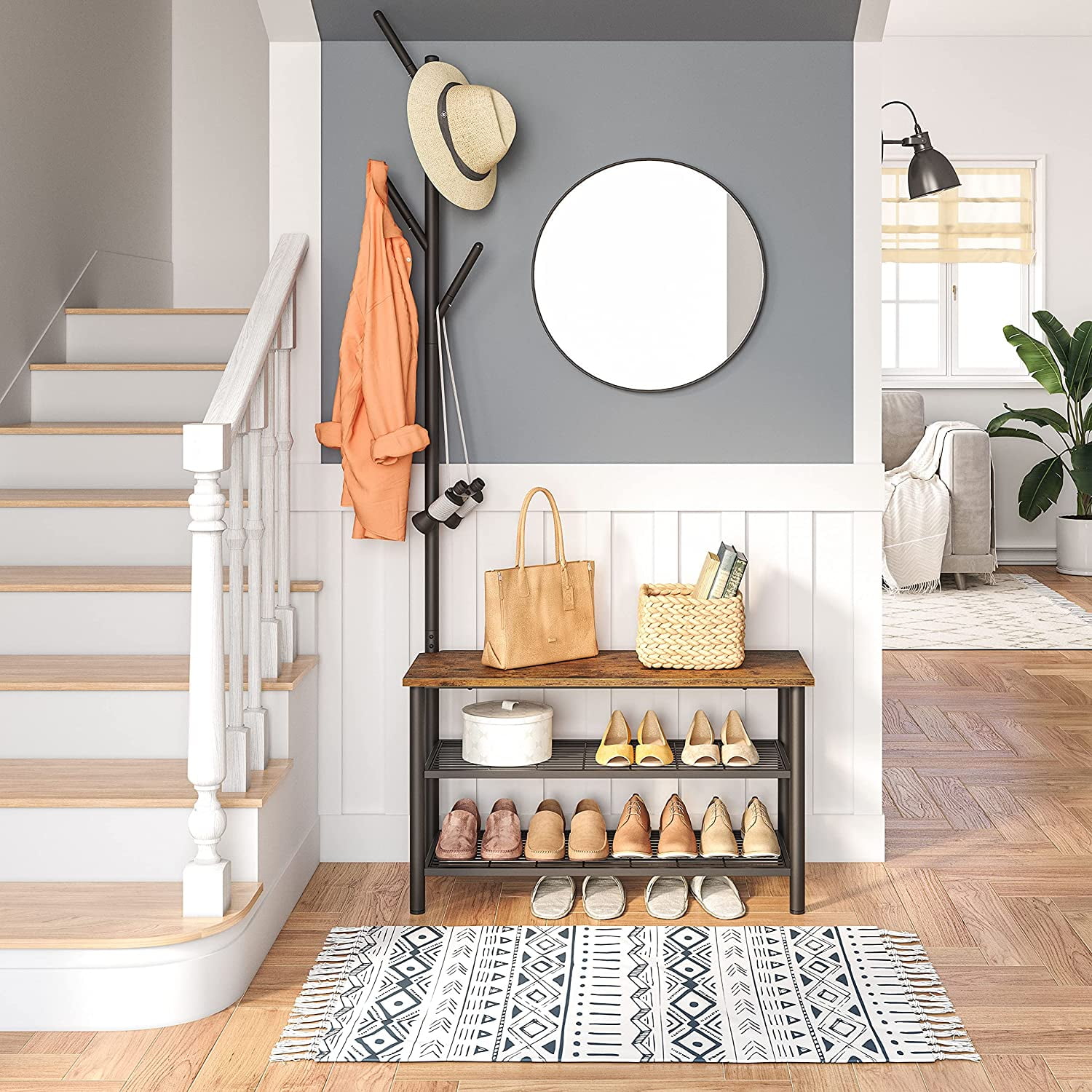 Coat Rack Shoe Bench, 3-Tier Shoe Rack, Industrial Shoe Organizer ...