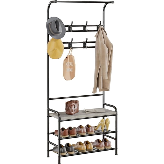Coat Rack Shoe Bench, 3-in-1 Hall Tree Shoe Rack for Entryway, Coat ...
