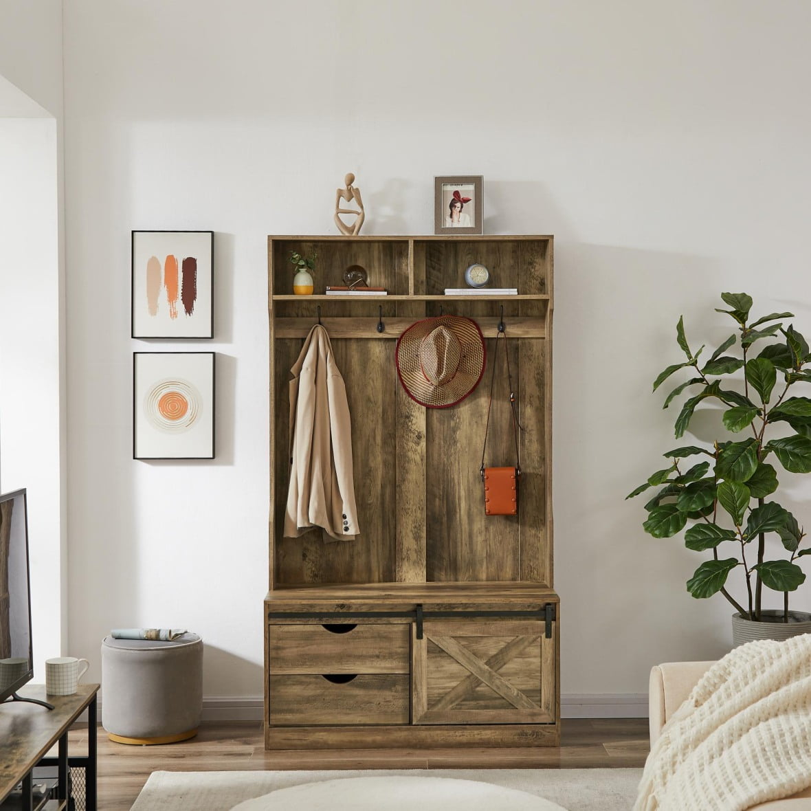 Coat Rack Shoe Bench, Entryway Hall Tree with Shoe Storage, Hooks and 2 ...