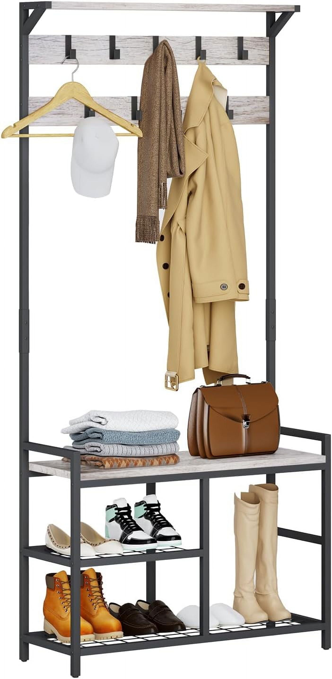 Coat Rack Shoe Bench, Hall Tree Entryway Storage Bench, Wood Look ...